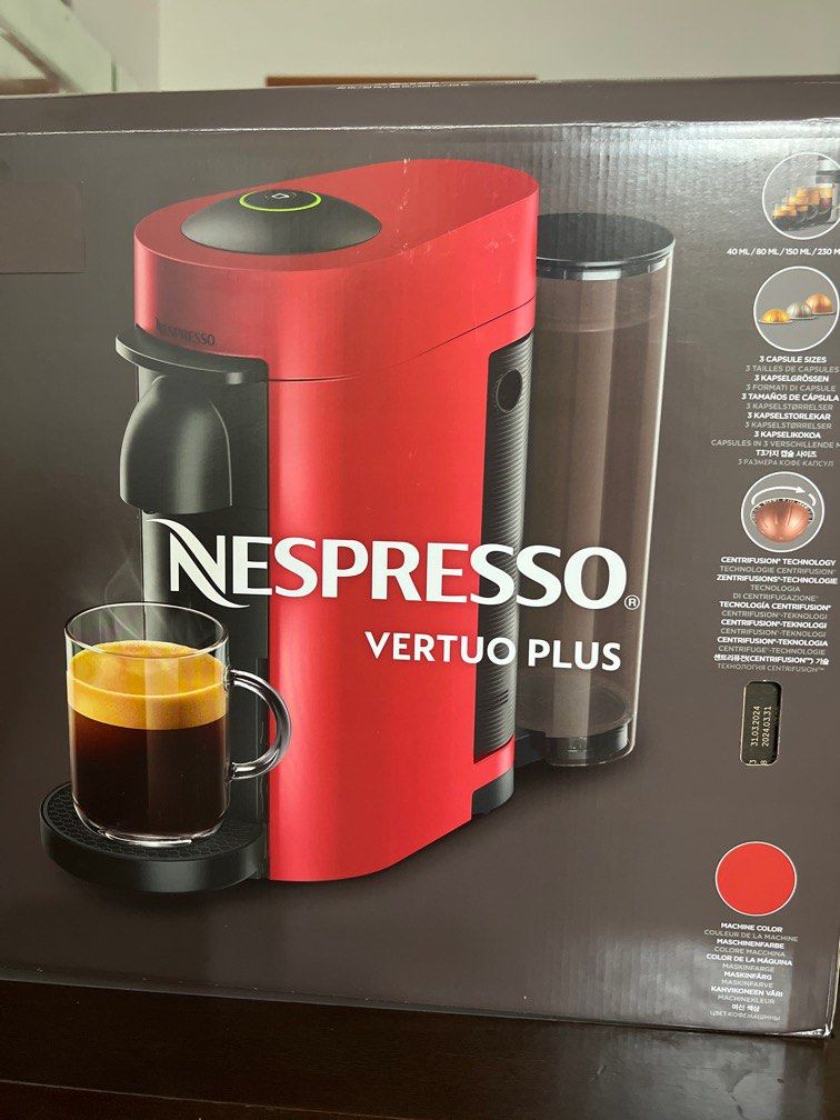 Nespresso Coffee Machine vertuo plus cherry red, Furniture & Home ...