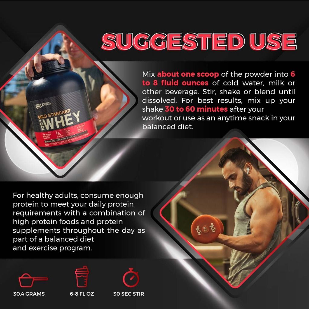 Optimum Nutrition, Gold Standard, 100% Whey Protein Powder, 2lbs (907g ) / 5 lbs (2.27 kg) / 10 ...