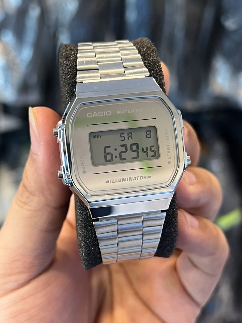 ORIGINAL CASIO Illuminator Digital Mirror Finish Silver Face Watch ...
