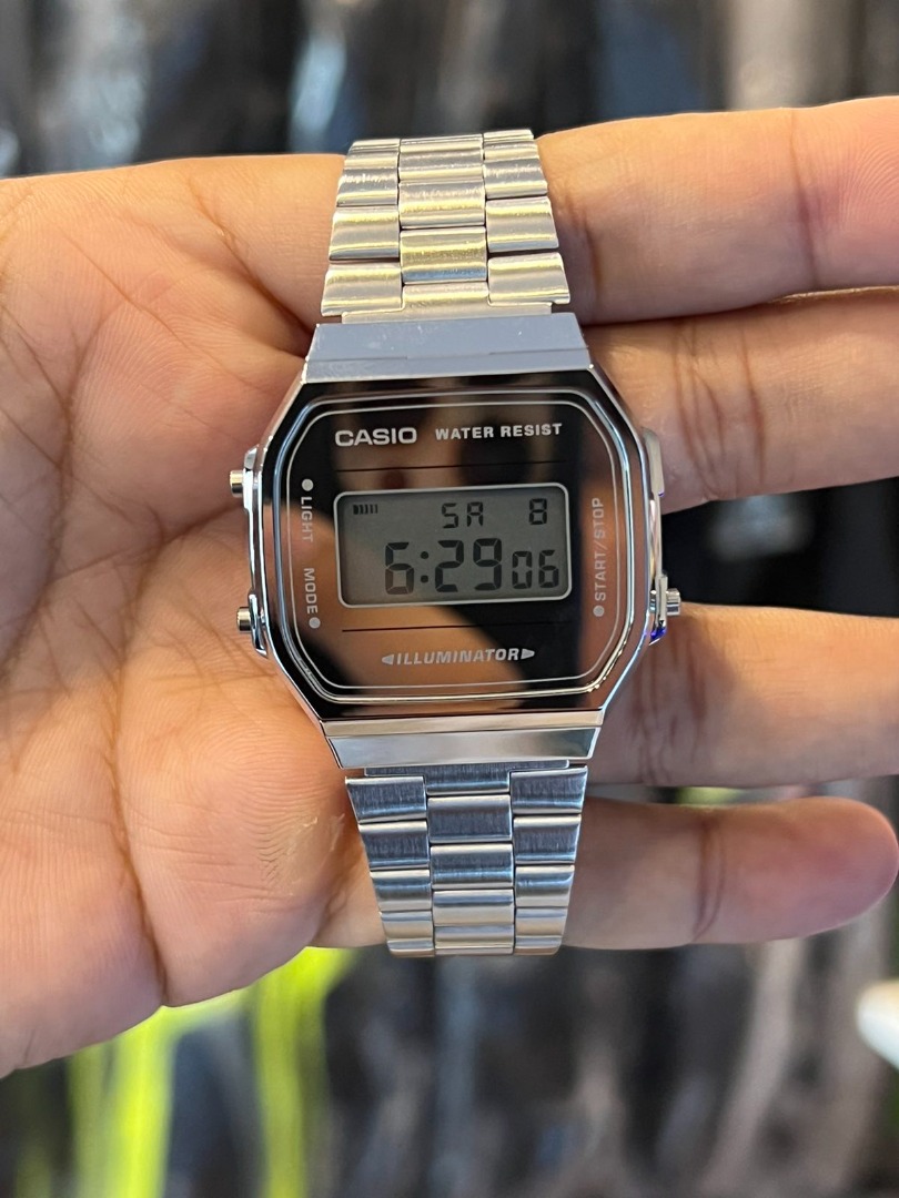 ORIGINAL CASIO Illuminator Digital Mirror Finish Silver Face Watch ...