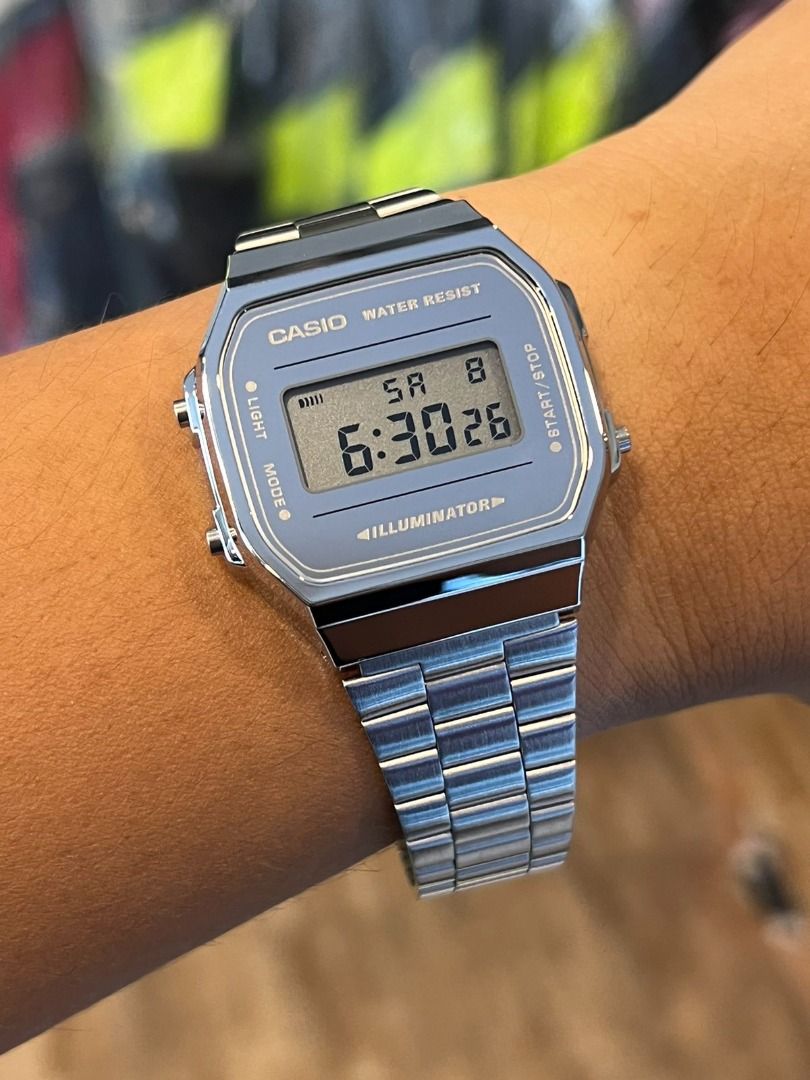ORIGINAL CASIO Illuminator Digital Mirror Finish Silver Face Watch ...