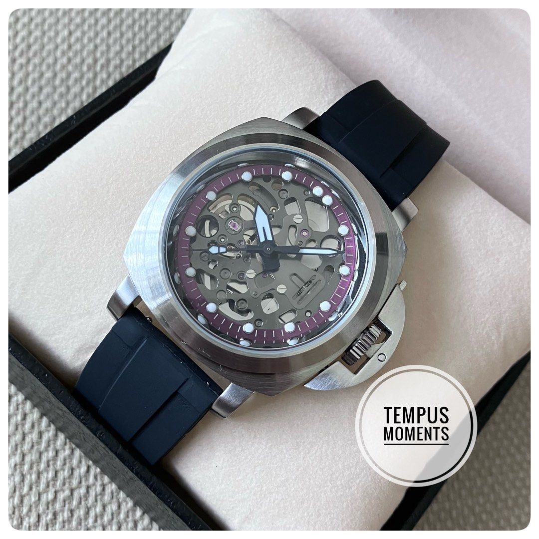 Panerai Black Skeleton Steel automatic watch - Seiko mod, Men's Fashion ...