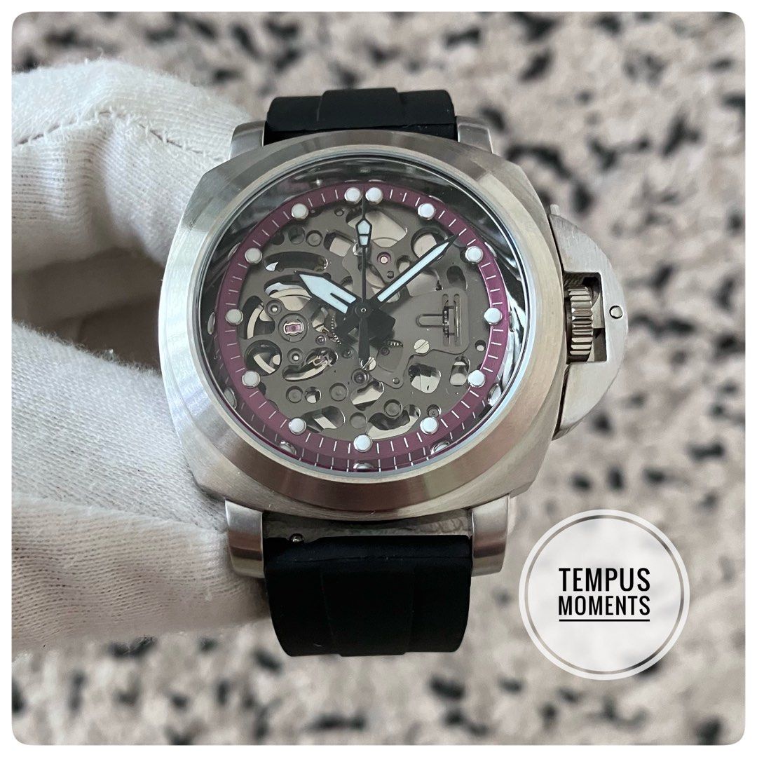 Panerai Black Skeleton Steel automatic watch - Seiko mod, Men's Fashion ...