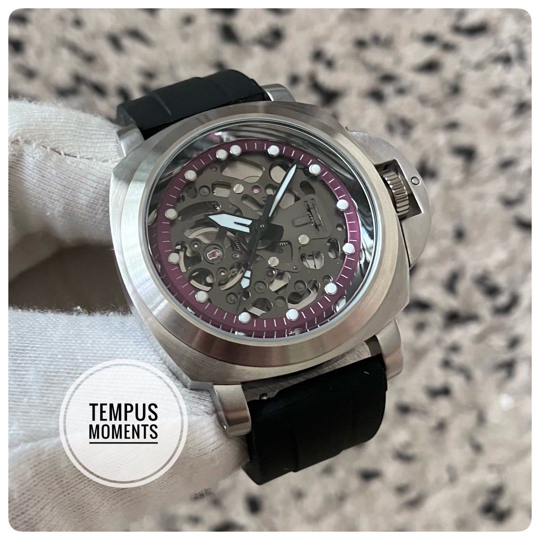 Panerai Black Skeleton Steel automatic watch - Seiko mod, Men's Fashion ...