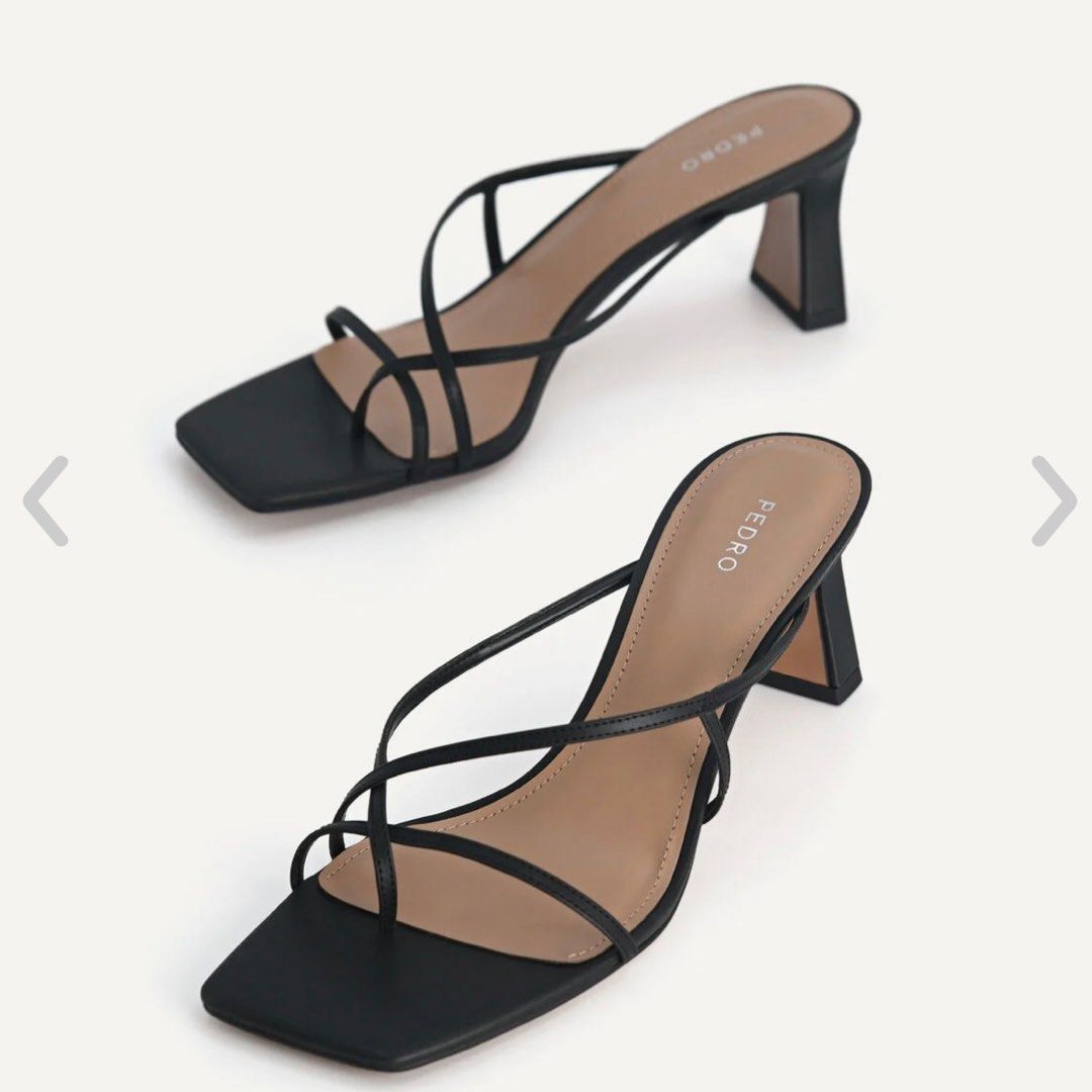 Pedro Strappy Toe Loop Heel Sandals - Black, Women's Fashion, Footwear ...