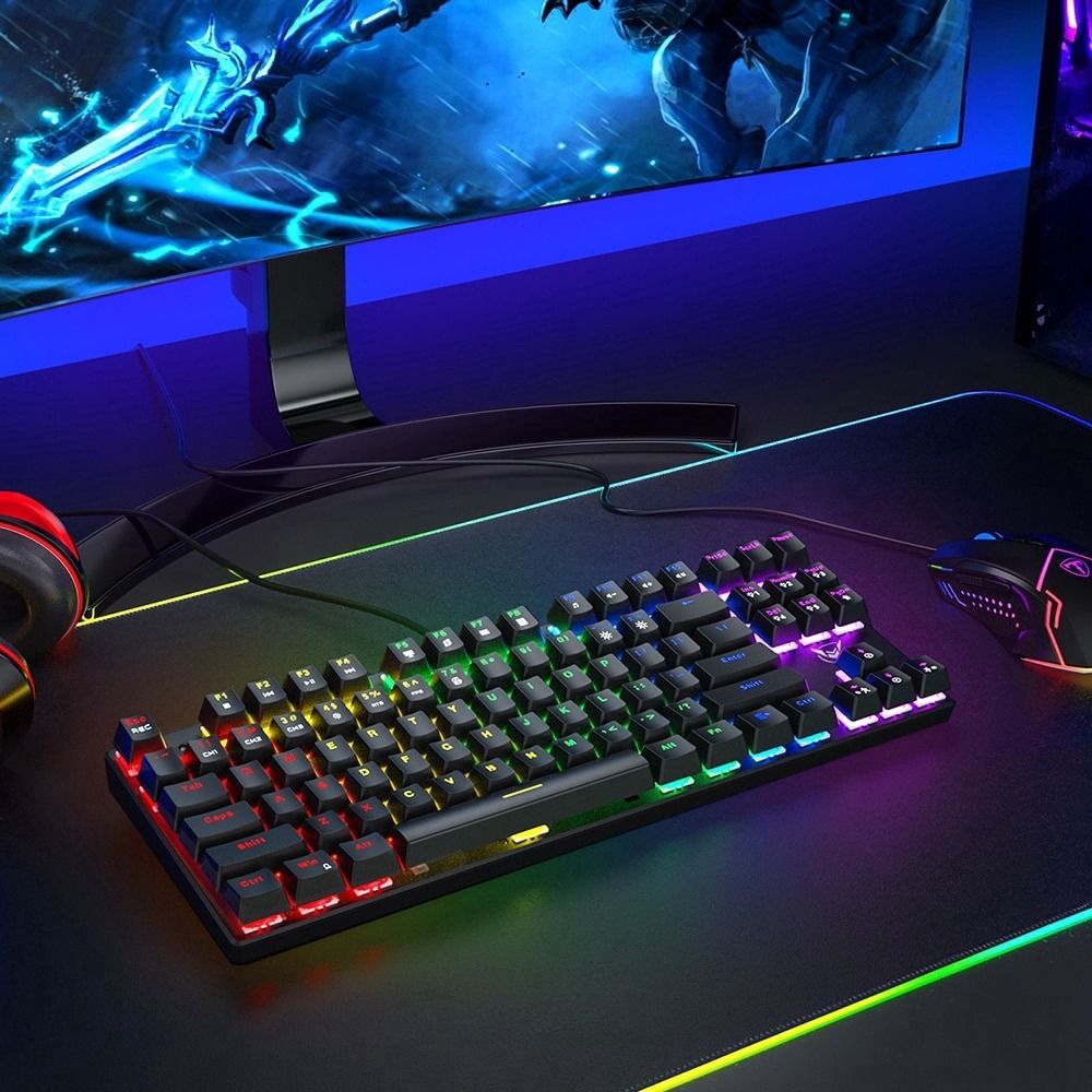 PICTEK PC244B Wired Gaming Mechanical Keyboard RGB LED 87 Keys - Blue ...