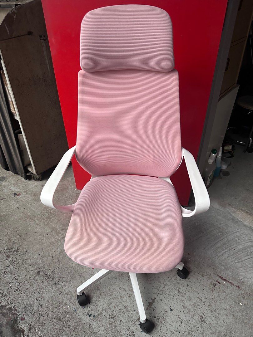 Pink ergonomic chair with head rest and lumbar support, Furniture ...