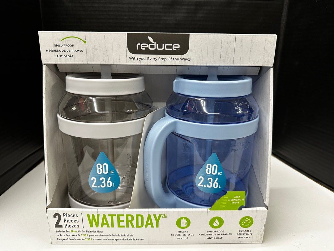 Reduce WaterDay, 80 oz., Clear White and Blue, 2-pack, Tumbler, Water ...