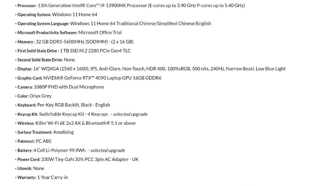 RTX 4090 Legion Pro 7i | I9-13900HX | 32GB Ram & 1TB SSD | 16.0 ...