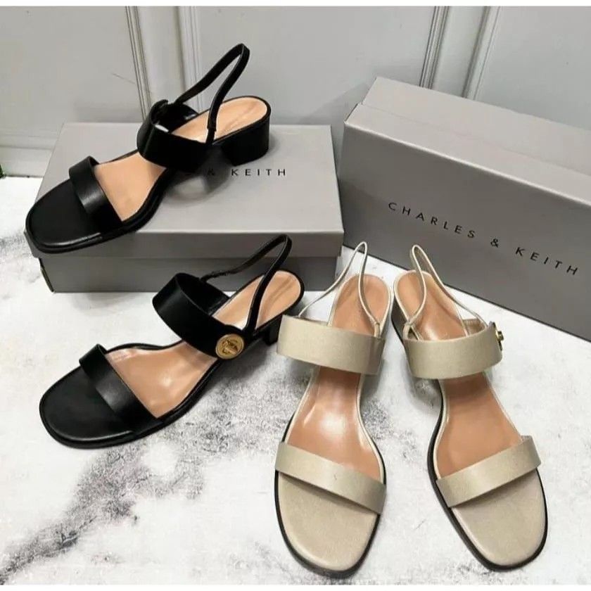 Sandal CK Toe Midi Block Heels Shoes Wanita, Fesyen Wanita, Sepatu di ...