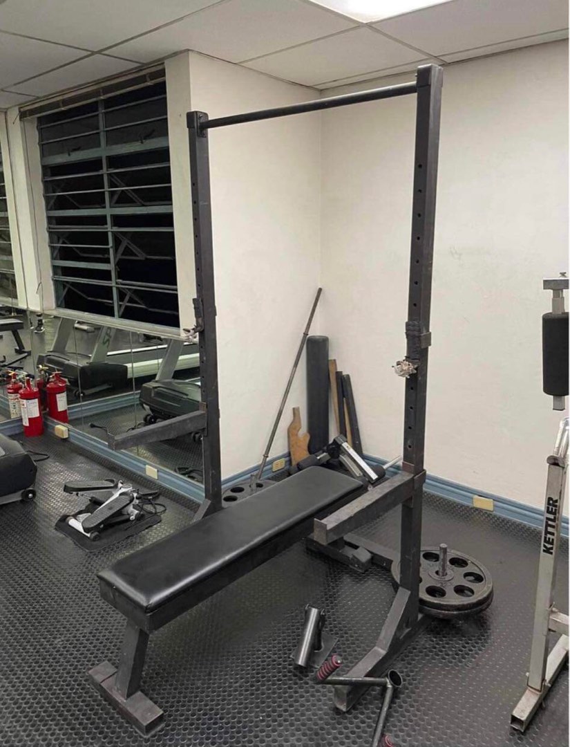 SET: Squat Rack, Safety Arms, Bench, Bar, Sports Equipment, Exercise ...