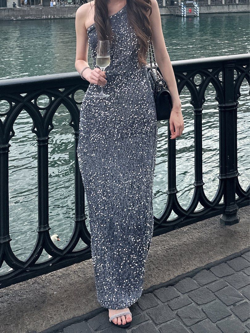 Silver Sequin evening dress / gown , for gala dnd ball or prom, Women's ...