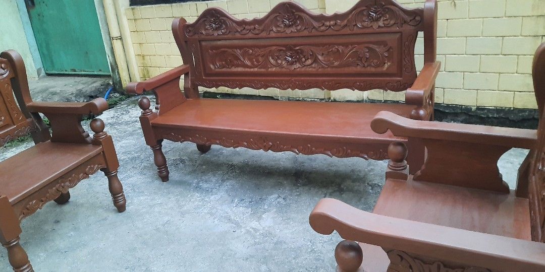 Solid Mahogany Wood Sala Set, Furniture & Home Living, Furniture, Sofas ...