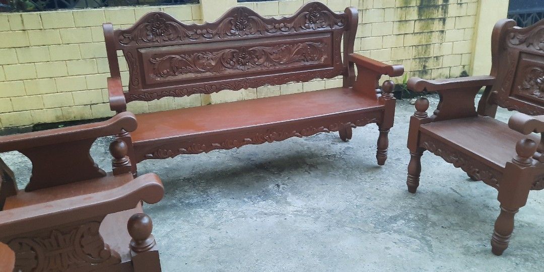 Solid Mahogany Wood Sala Set, Furniture & Home Living, Furniture, Sofas ...