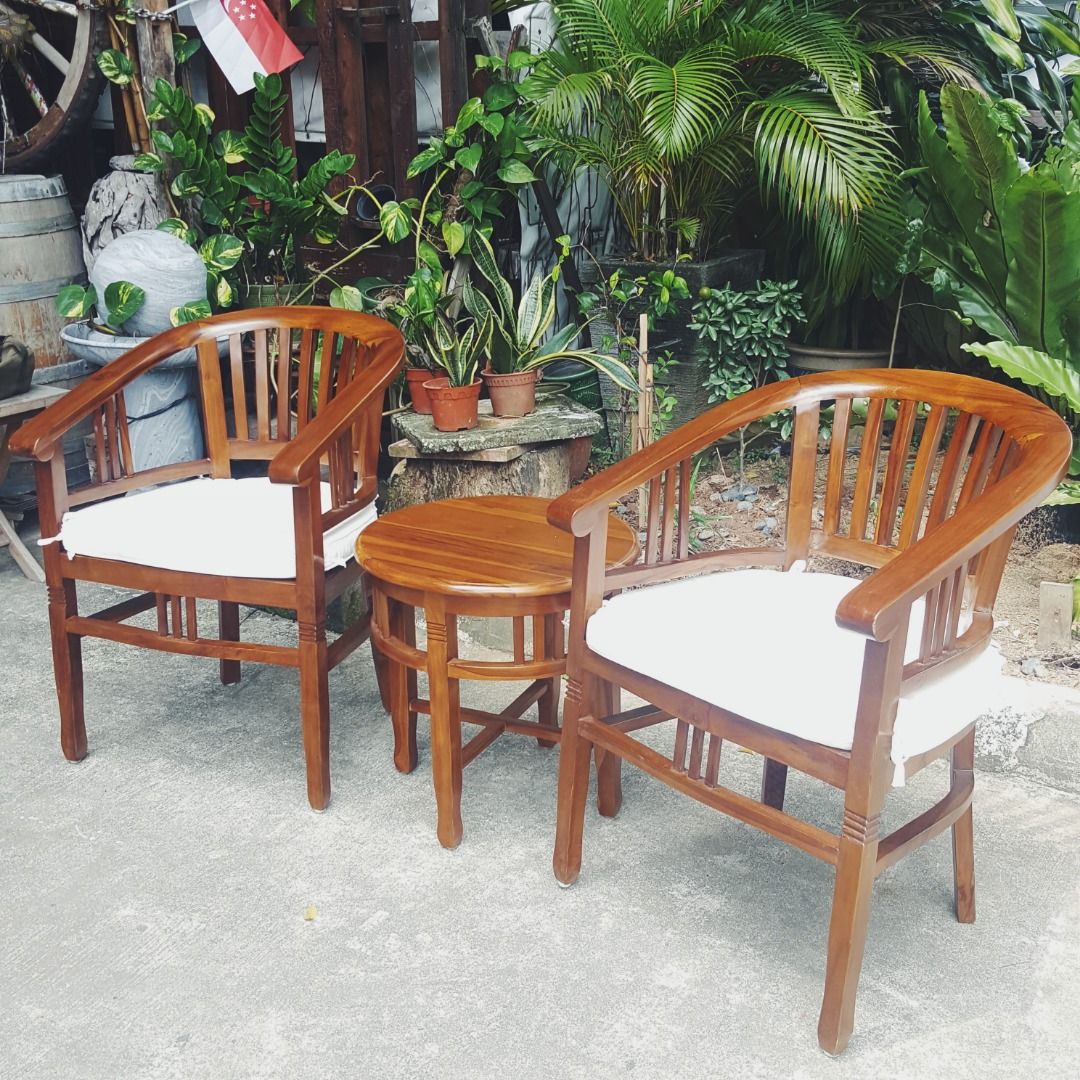 Solid Teak Wooden Betawi Ruji Armchair Single Chair Tea Set Living Room ...
