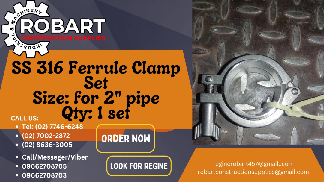 SS 316 Ferrule Clamp Set Size: for 2" pipe Qty: 1 set, Commercial ...