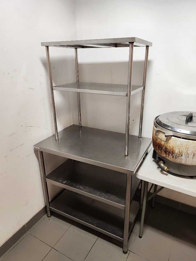 Stainless steel table with rack, Furniture & Home Living, Kitchenware ...
