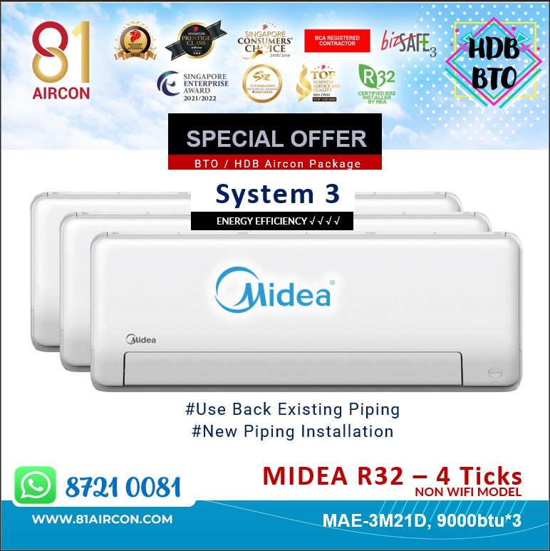 System 3【 MIDEA_R32_4 TICKS 】(81 Aircon), TV & Home Appliances, Air ...