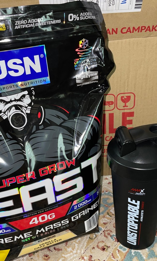 USN Super Grow Beast Extreme Mass Gainer, Health & Nutrition, Health ...