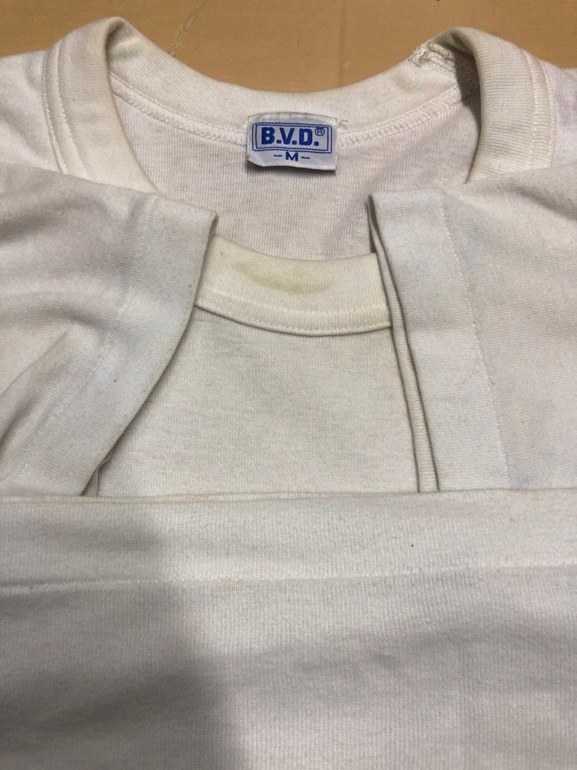 Vintage plain white T-shirt single stitch BVD, Women's Fashion, Activewear on Carousell