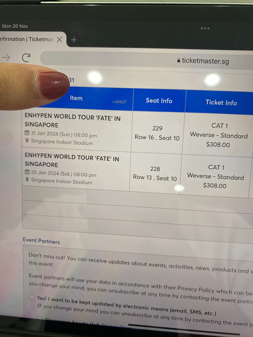 WTS CAT 1 ENHYPEN SG CONCERT TICKET, Tickets & Vouchers, Event Tickets on Carousell