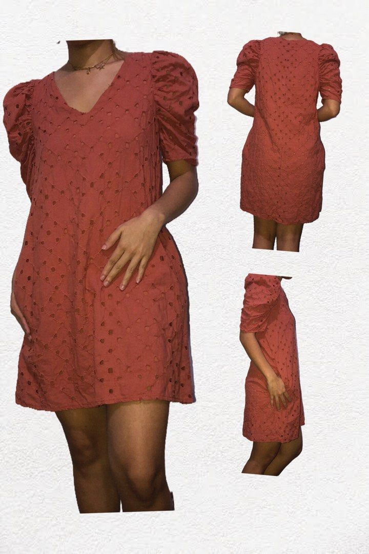 ZARA Rust Eyelet Dress, Women's Fashion, Dresses & Sets, Dresses on ...