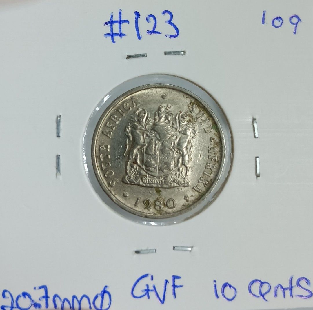 10 Cents South Africa Coin 1980 (GVF) #123, Hobbies & Toys, Collectibles & Memorabilia, Currency ...