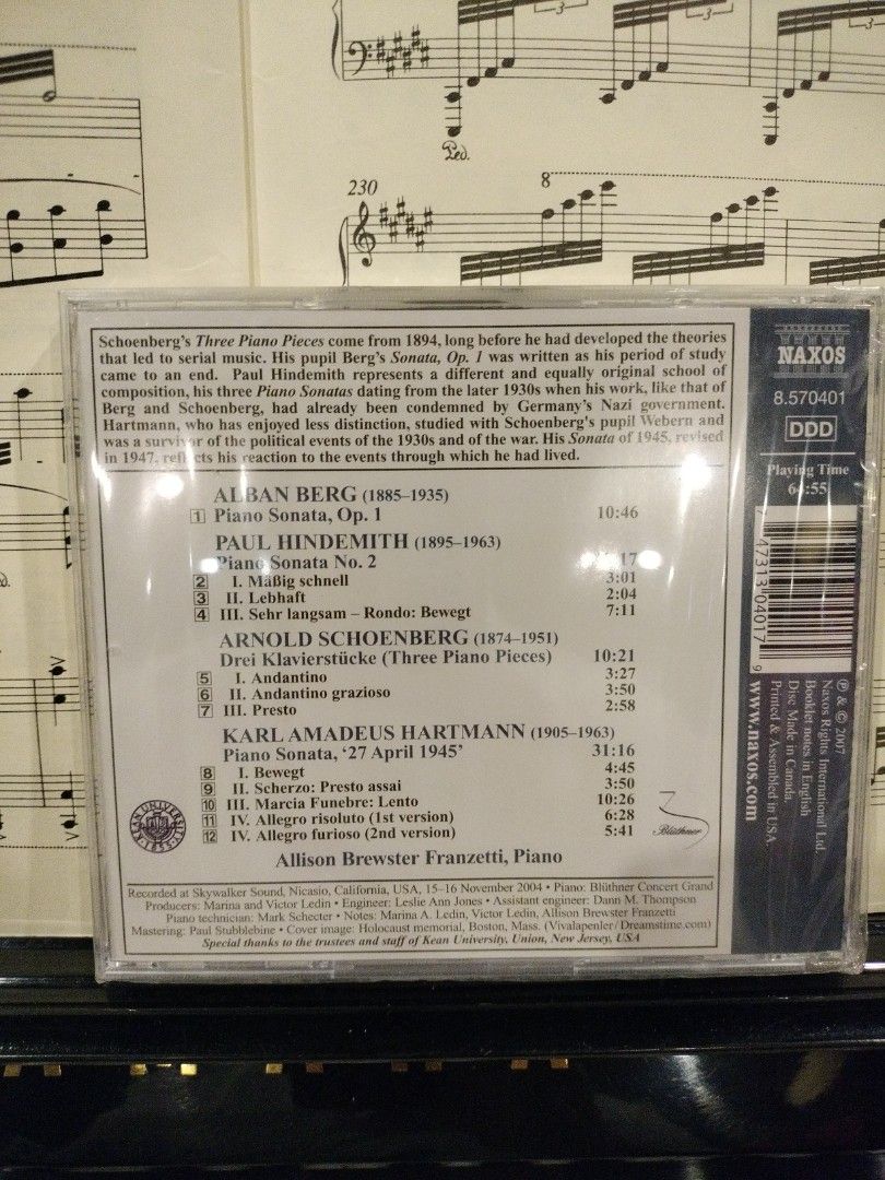 20th Century Piano Sonatas/ Alban Berg, Paul Hindemith, Arnold ...