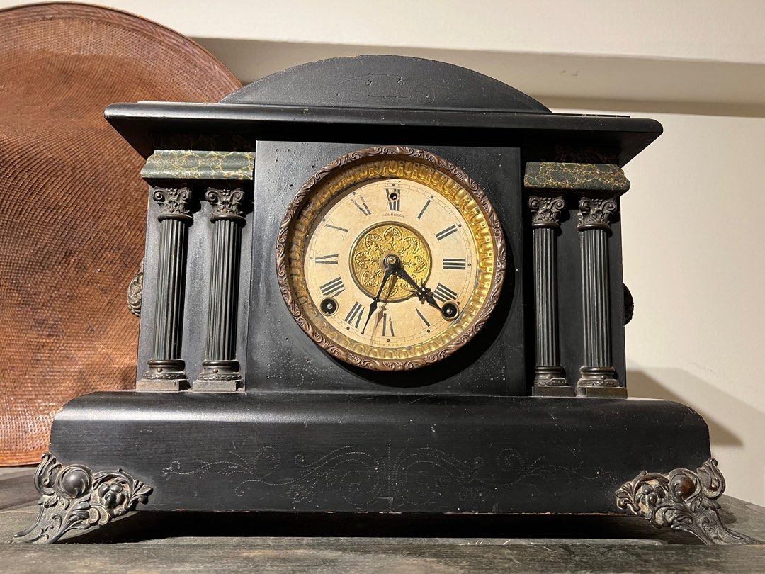 Antique black&Gold colonial clock rare, Furniture & Home Living, Home ...