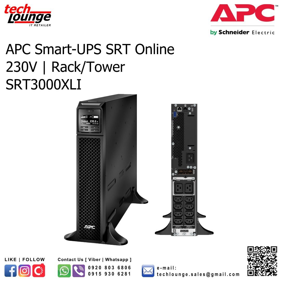 APC SMART UPS ONLINE SRT 230V Rack/Tower UPS SRT3000XLI, Computers ...