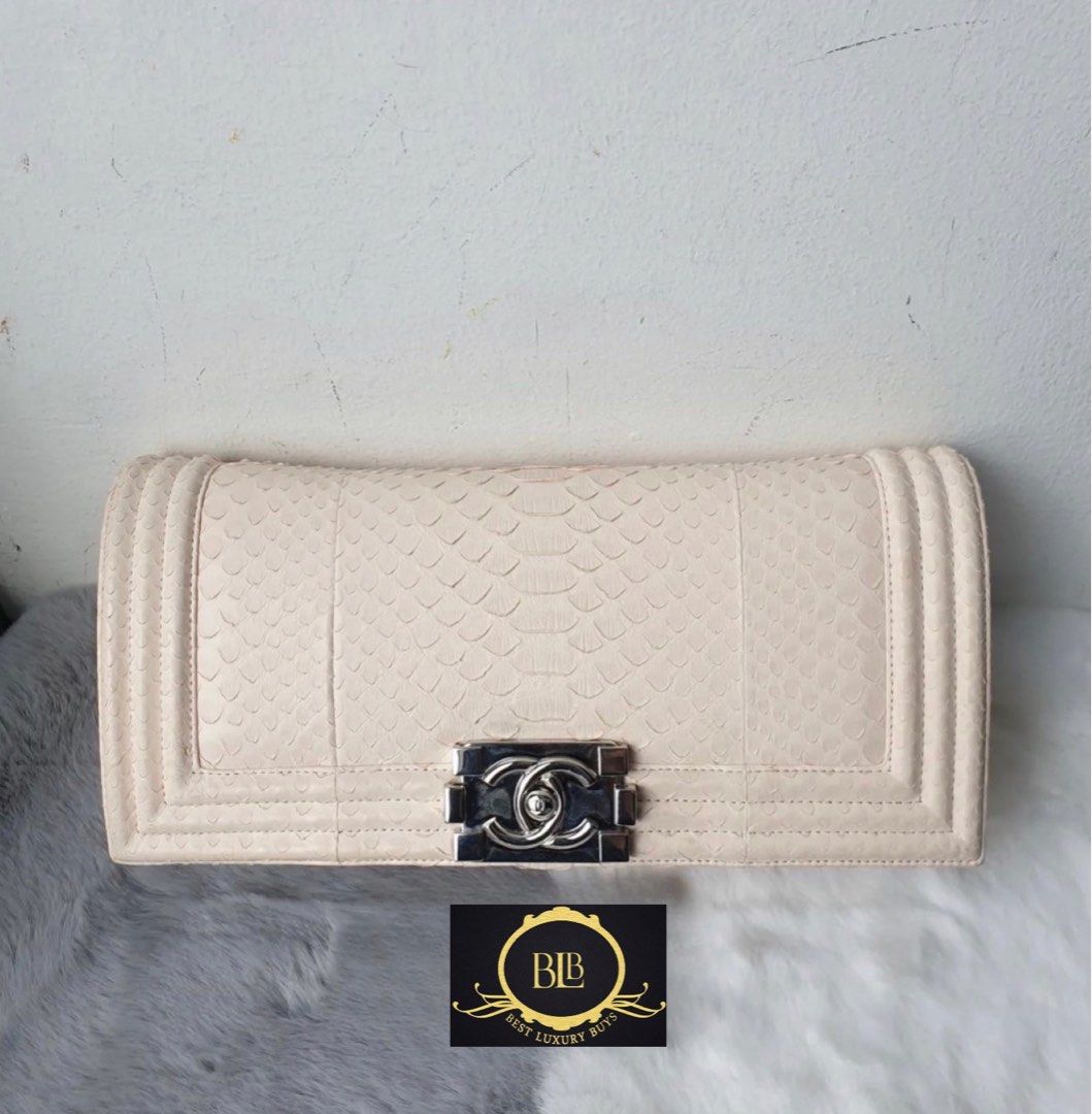 Authentic Chanel Le Boy Python Clutch Limited Edition Flap Bag, Luxury ...