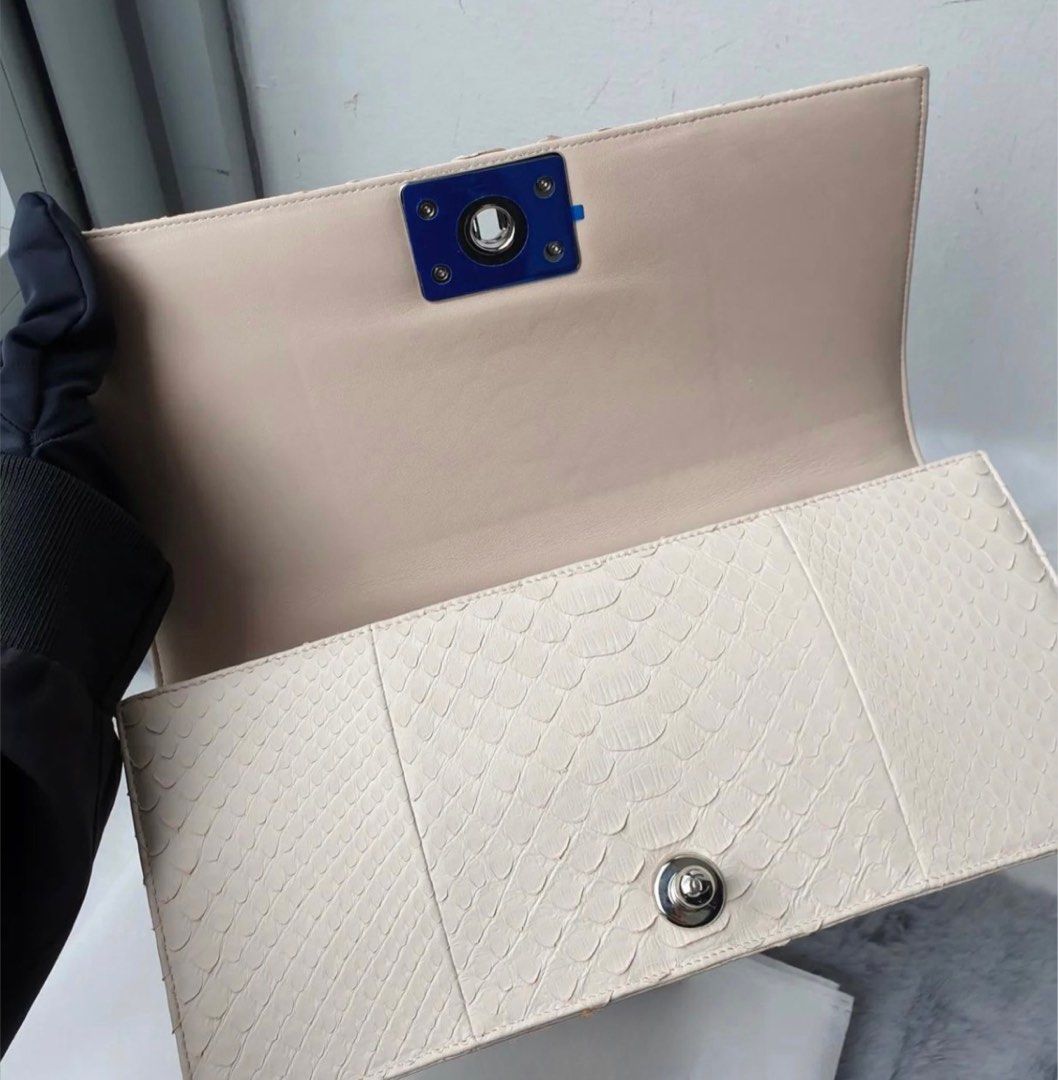 Authentic Chanel Le Boy Python Clutch Limited Edition Flap Bag, Luxury ...