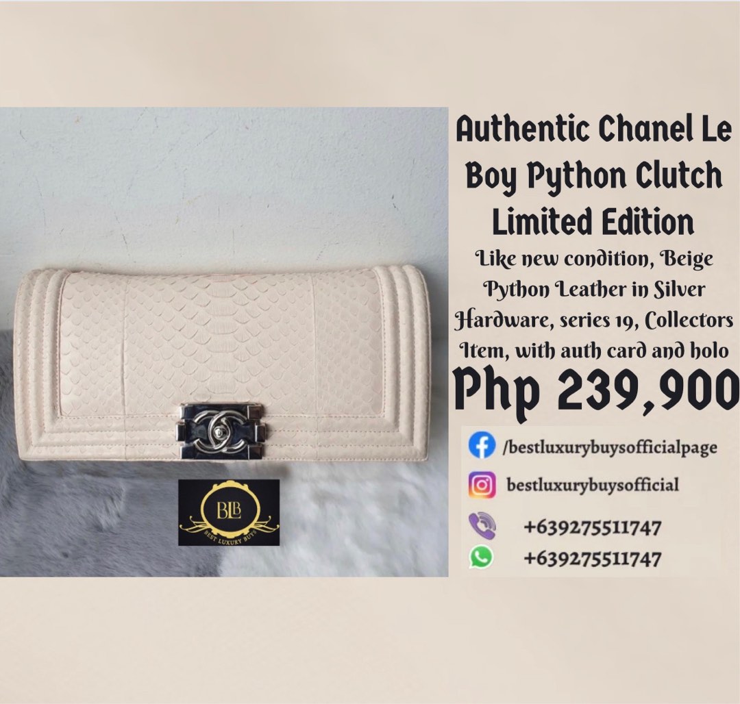 Authentic Chanel Le Boy Python Clutch Limited Edition Flap Bag, Luxury ...