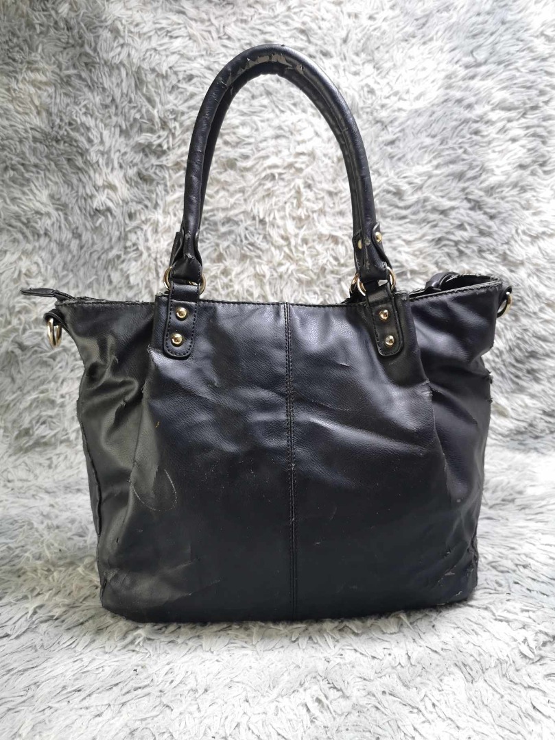 Black Braided Leather Tote Bag, Women's Fashion, Bags & Wallets, Tote ...