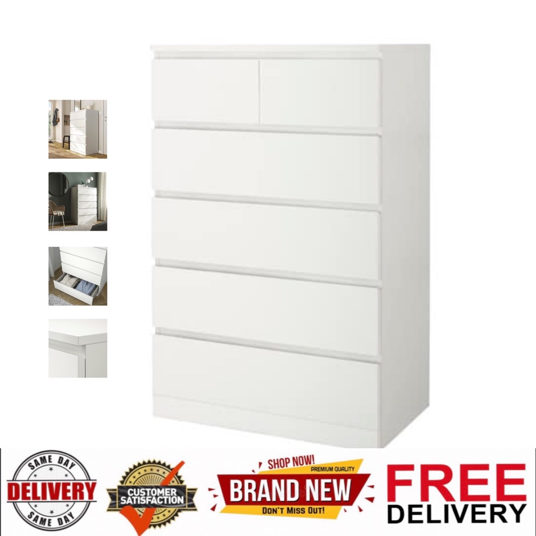 Brand new free delivery Chest Of Drawers white drawer MALM Chest of 6 ...