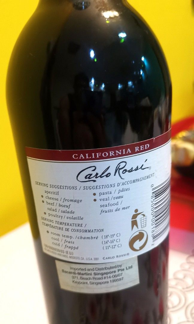 Carlo Rossi Red Wine 750ML, Food & Drinks, Alcoholic Beverages on Carousell