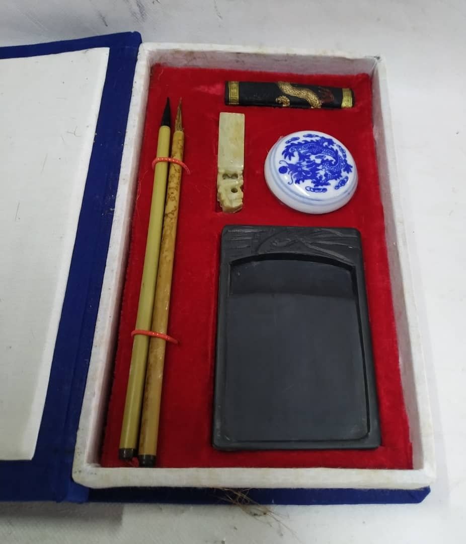 Chinese Ink Stone Set Vintage Suzuri Sumi Grinder Calligraphy Shodo Shuji Tool, Hobbies & Toys ...