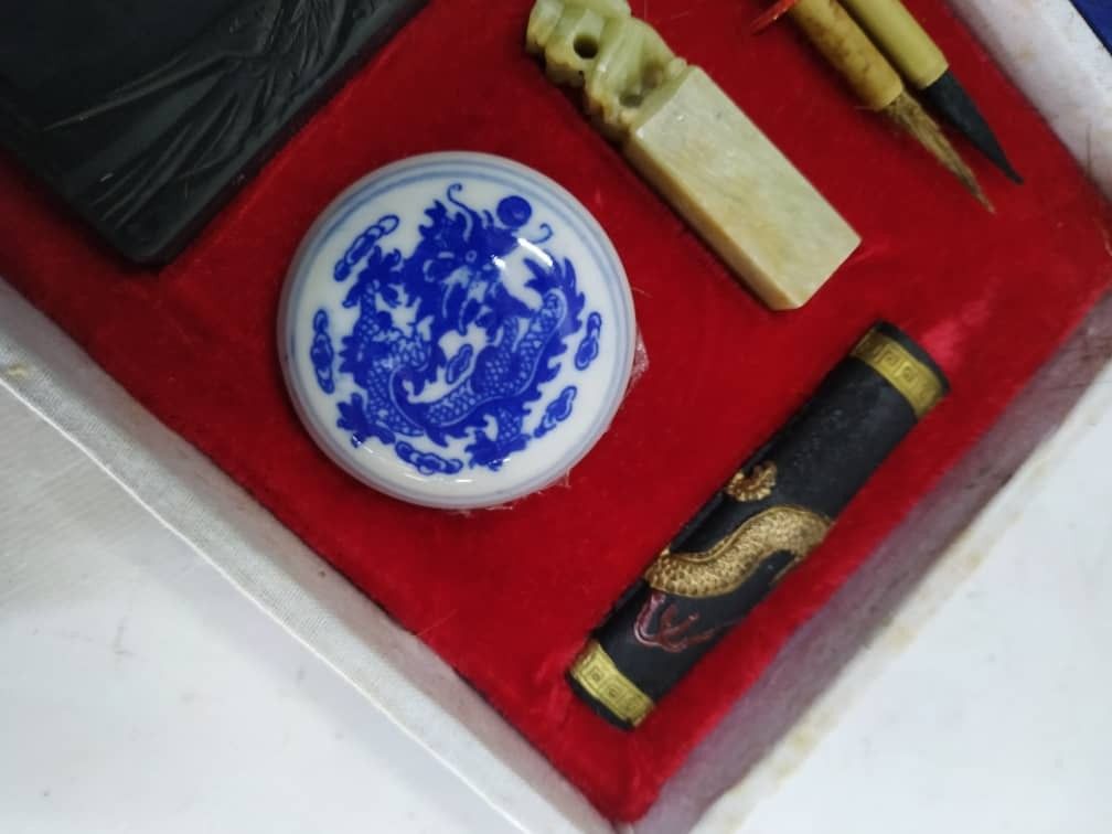 Chinese Ink Stone Set Vintage Suzuri Sumi Grinder Calligraphy Shodo Shuji Tool, Hobbies & Toys ...