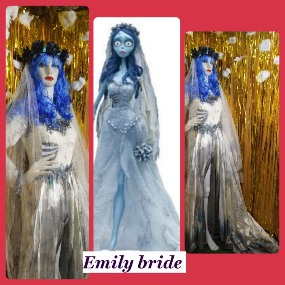 Emily bride corpse costume wedding gown headress, Women's Fashion ...