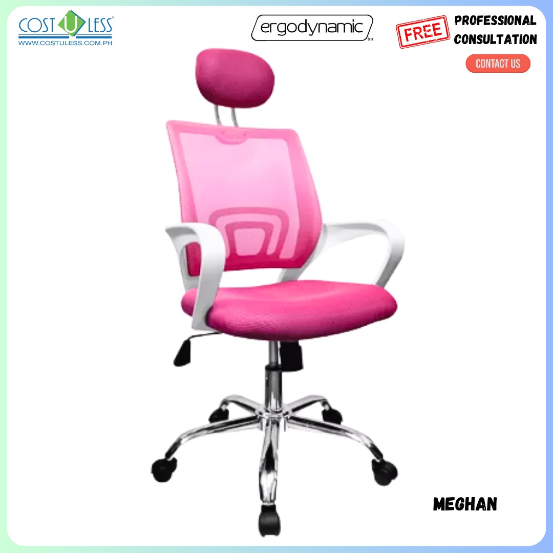 Ergodynamic MEGHAN Mesh Chair with Headrest White Frame Office Chair ...