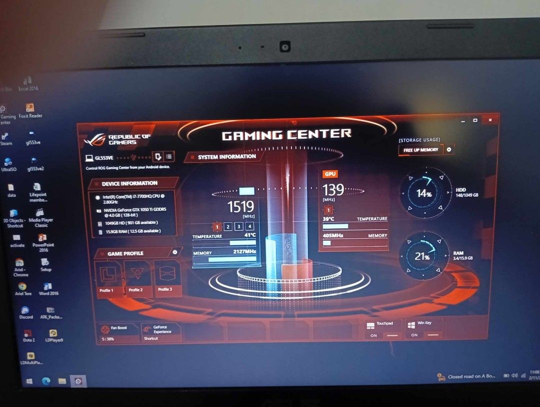 i7 7th gen Asus ROG Strix GL553VE Model, 1050Ti / 16gb Ram Gaming ...