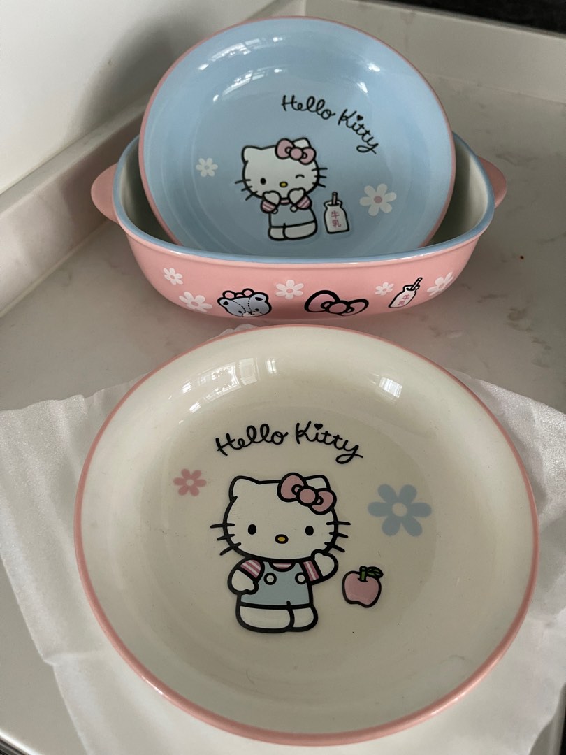 Hello Kitty Bowl and plate set (NTUC), Furniture & Home Living ...