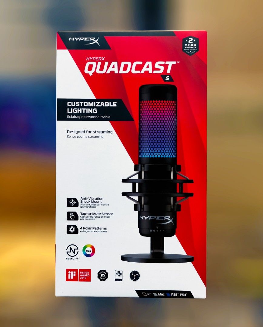 HYPERX QUADCAST S RGB USB CONDENSER MICROPHONE FOR PC/MAC/PS5/PS4 ...
