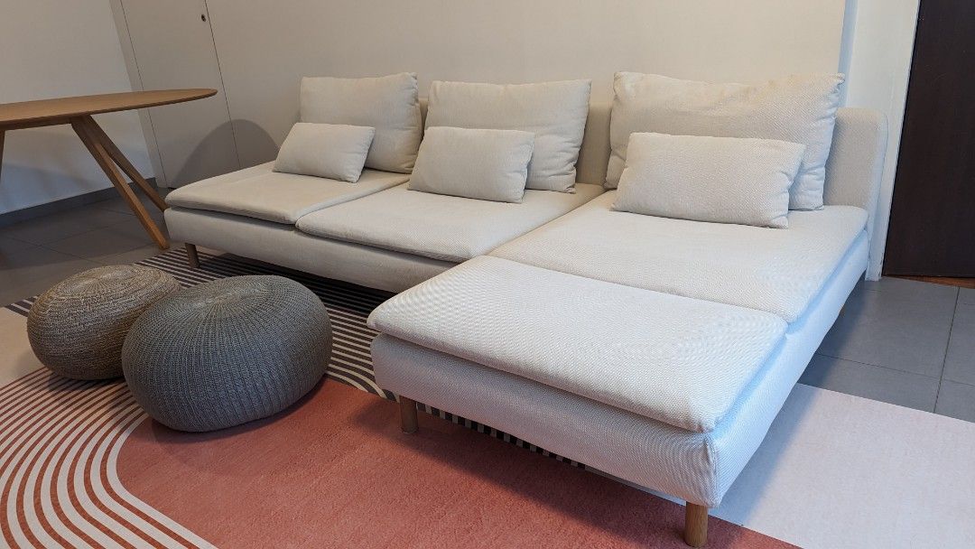 Ikea Soderhamn beige sofa + wooden sofa legs, Furniture & Home Living ...