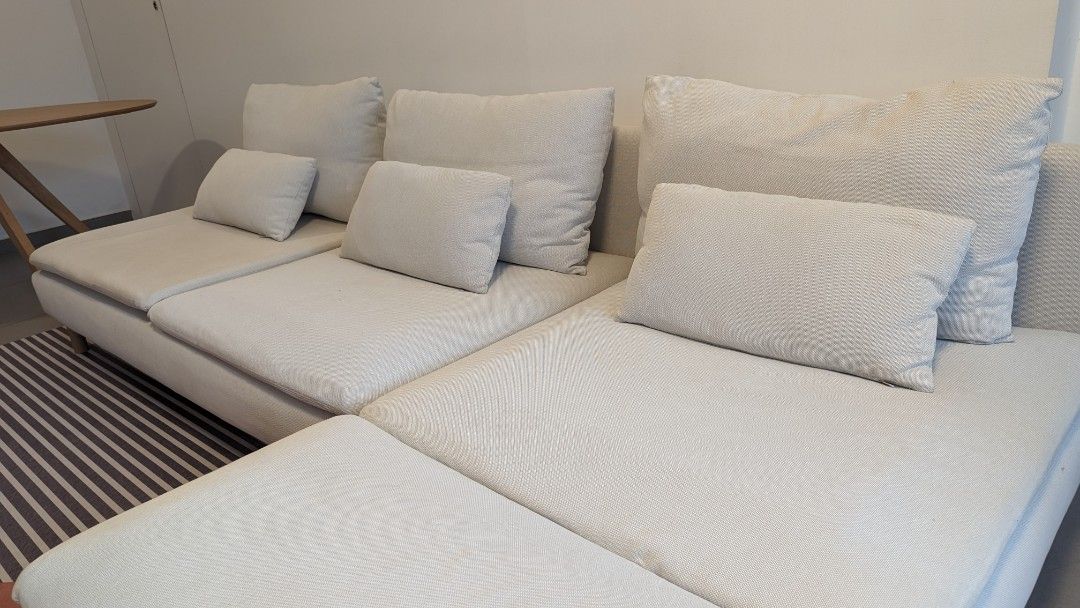 Ikea Soderhamn beige sofa + wooden sofa legs, Furniture & Home Living ...