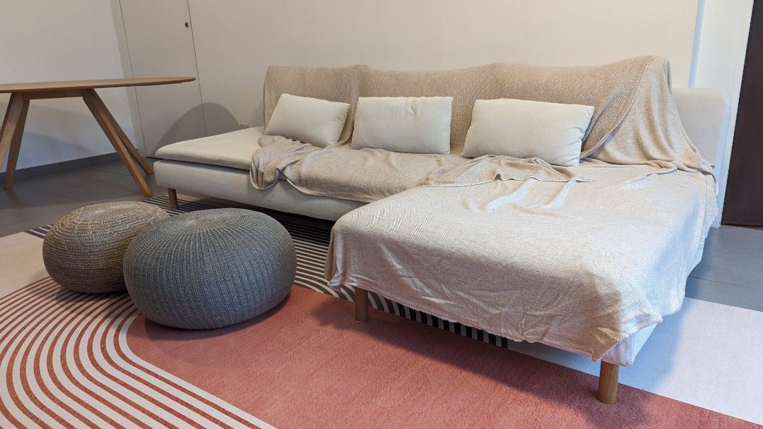 Ikea Soderhamn beige sofa + wooden sofa legs, Furniture & Home Living ...