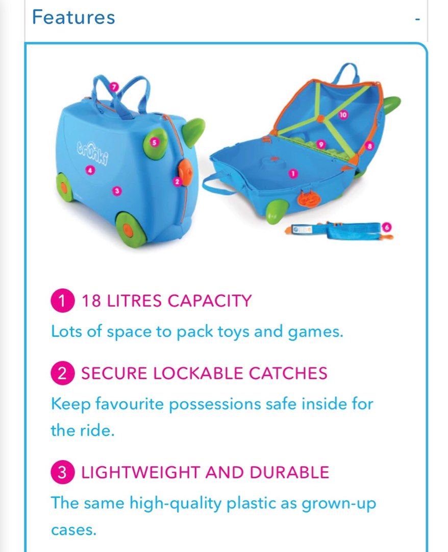 (Kids) Trunki Ride-on Suitcase (Blue), Babies & Kids, Going Out, Other ...