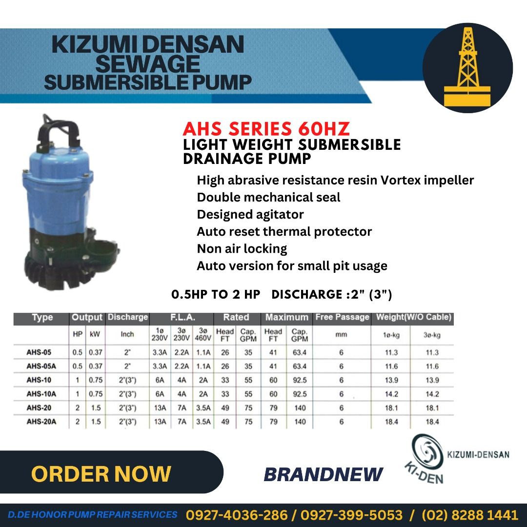 KIZUMI DENSAN SEWAGE SUBMERSIBLE PUMP, Commercial & Industrial, Industrial Equipment on Carousell