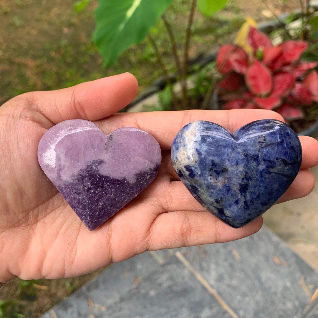 Lepidolite & Sodalite Heart Love Shape Crystal Stone Purple Blue ...