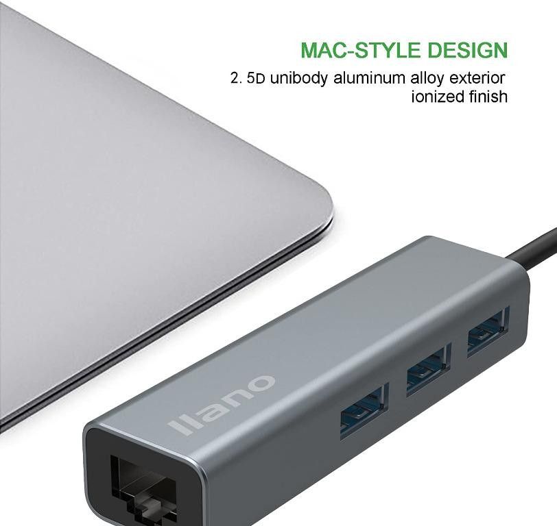 llano USB to Ethernet Adapter, 3-Port USB 3.0 Hub with RJ45 10/100/1000 ...